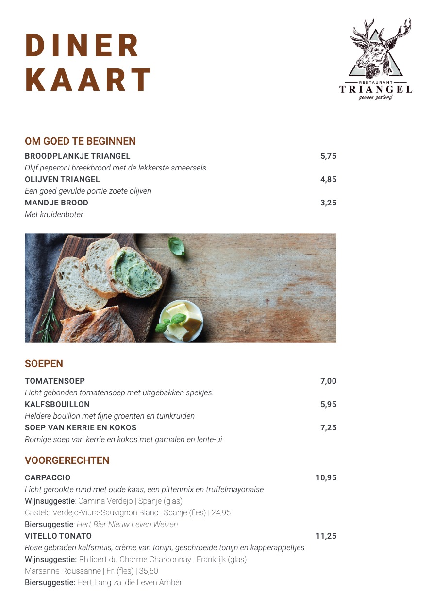 Menukaart Diner – Restaurant Triangel