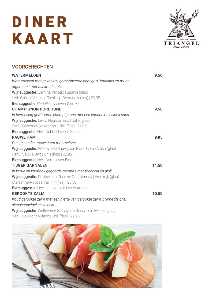 Menukaart Diner – Restaurant Triangel