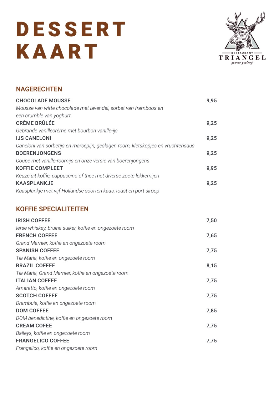 Menukaart Diner – Restaurant Triangel