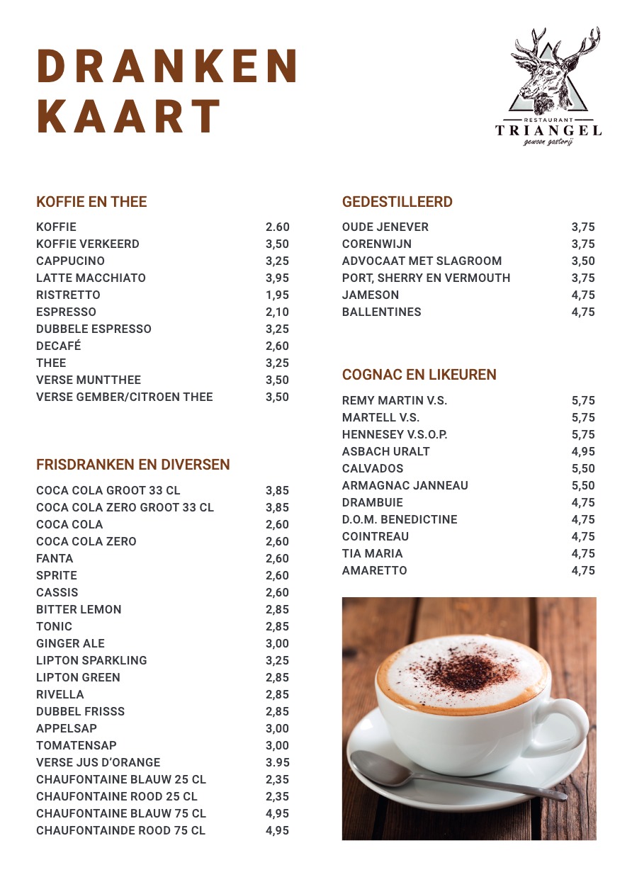 Menukaart Diner – Restaurant Triangel