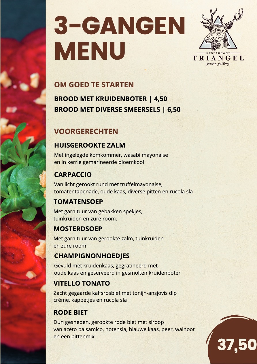 Menukaart Diner – Restaurant Triangel